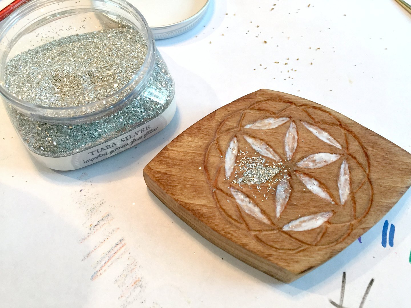 Wood Inlay Ornament with German Glass Glitter • Ugly Duckling House